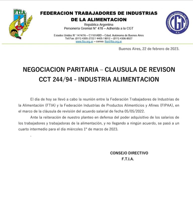 La FTIA quiere una revisión salarial acorde a la inflación - Info ...